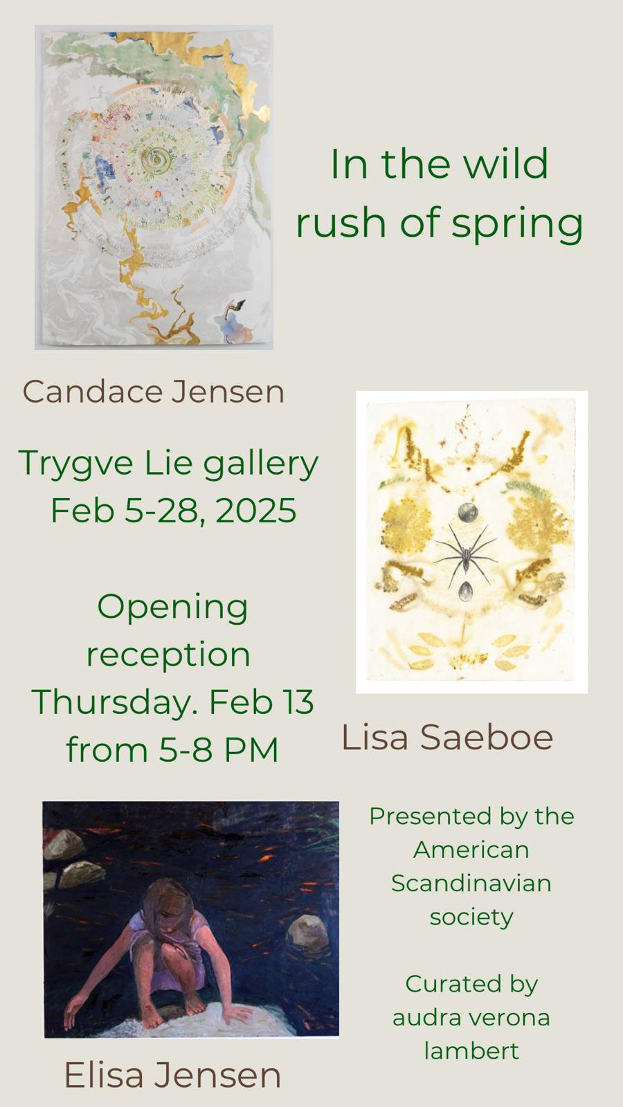 “in the wild rush of spring”: Candace Jensen, Elisa Jensen and Lisa Saeboe